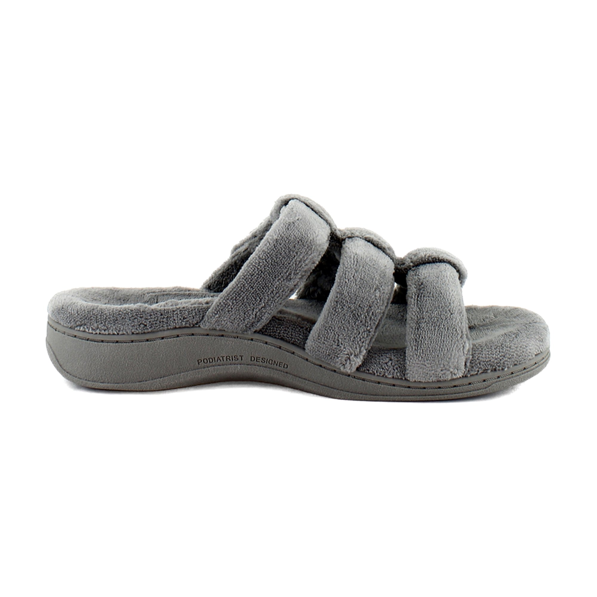 Vionic Adjustable Open-toe Slipper With Orthotic Arch Supp Charcoal - 9 ...